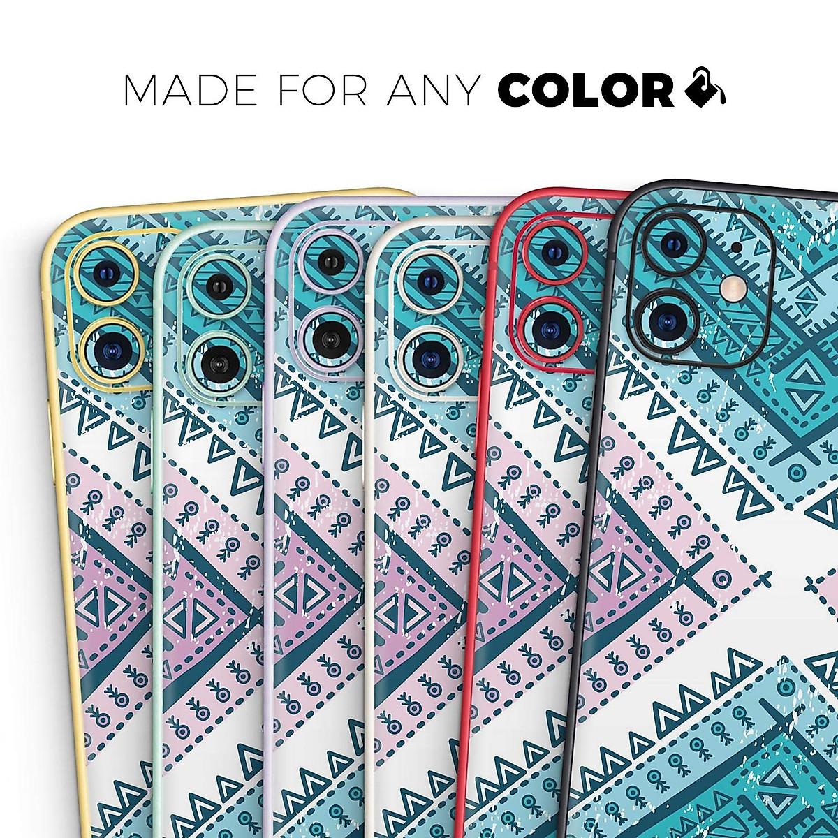 Design Skinz Ethnic Aztec Blue and Pink Point - DesignSkinz Protective Vinyl Decal Wrap Skin Cover Compatible with The Apple iPhone 7 Plus (Full-Body, Screen Trim & Back Glass Skin)