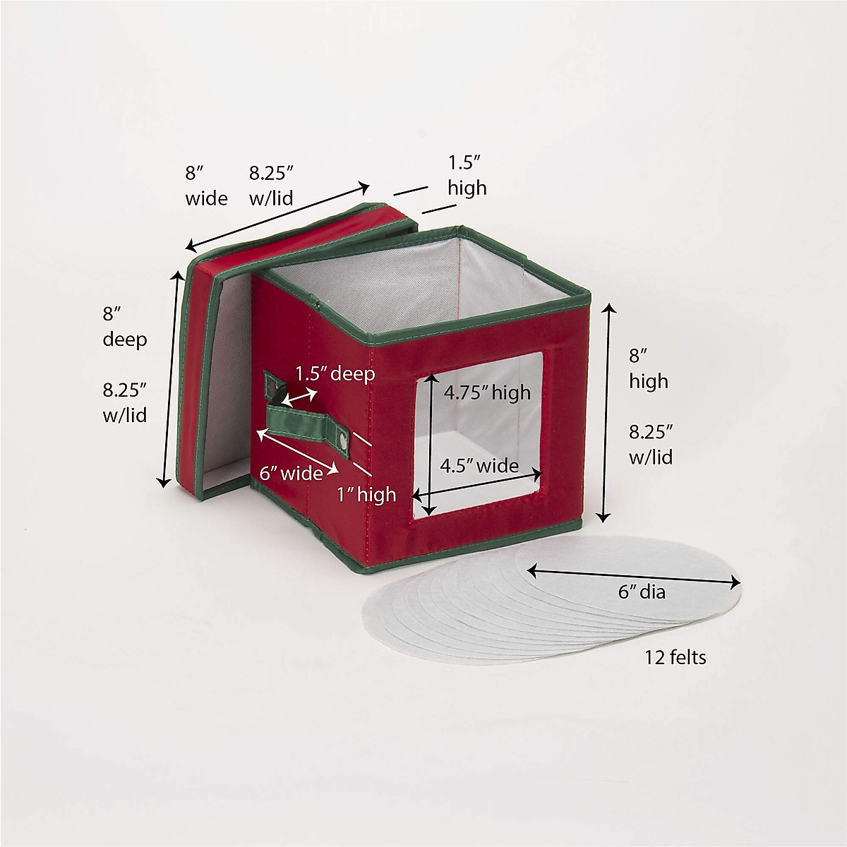 Household Essentials 532RED Holiday China Dinnerware Storage for Dessert Plates or Bowls | Removable Lid | Red Canvas with Green Trim, Red & Green