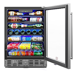 KoolMore 23.4” Inches Small Built-In Glass Door Refrigerator and Beverage Cooler for Soda Cans, 6 Wire Shelves, Adjustable Temperature Range [5.1 Cu. Ft.], 24" Inch (KM-BIR5C-GD)