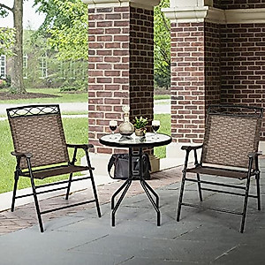 LIRUXUN 3 PCS Bistro Conversation Patio Pub Dining Set W/ 2 Folding Chairs & Glass Table Round Table