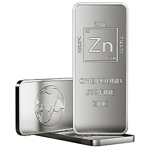 1 Pound .999 Pure Zinc Bar Bullion with Element Design - Unique Metals