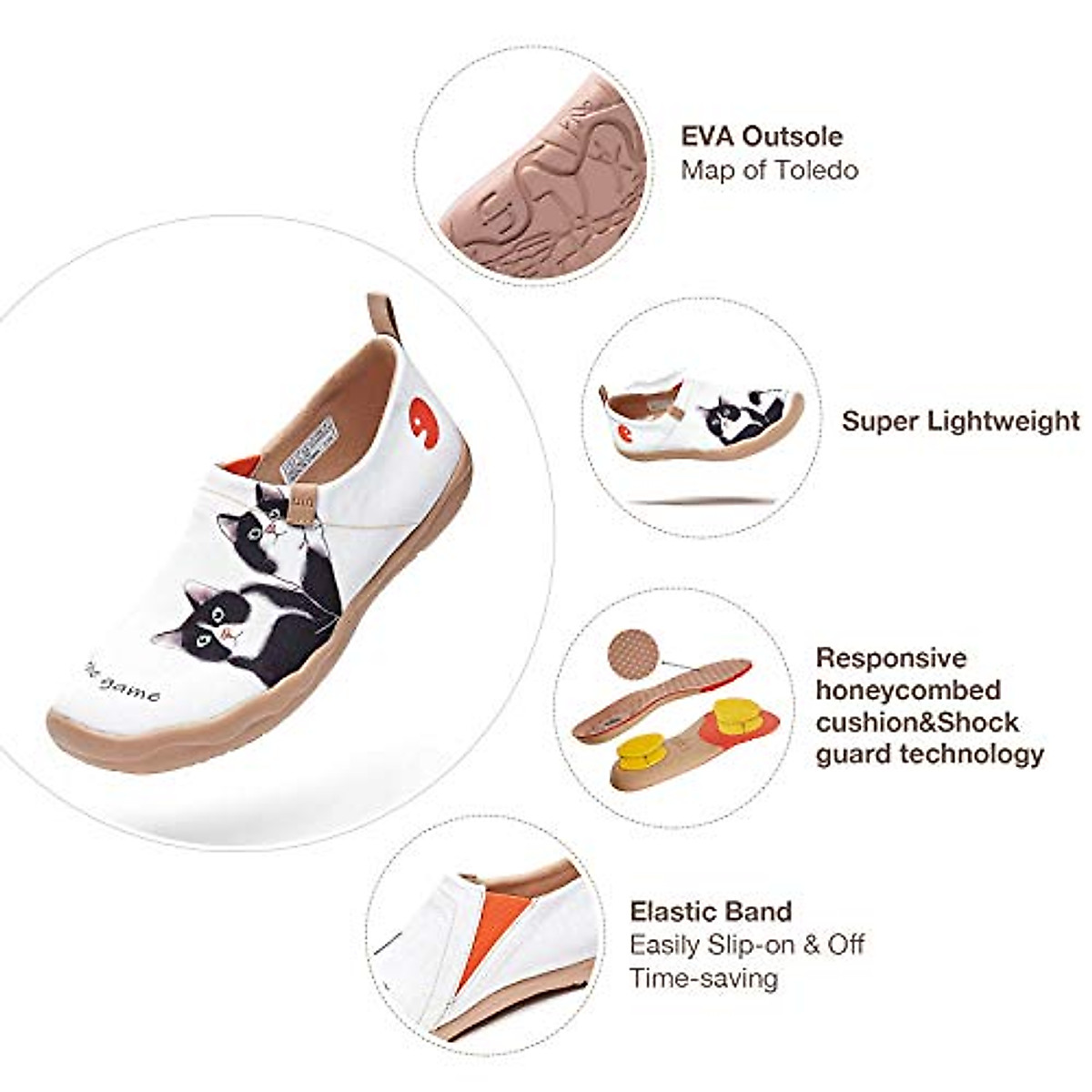 UIN Women's Walking Travel Shoes Slip On Canvas Casual Loafers Lightweight Art Painted Cute Pet Fashion Sneaker Milky Kitty (5)