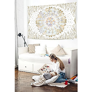Damanse Mandala Tapestry-Trippy Tapestry Aesthetic-Indian Boho Tapestry Wall Hanging -Bohemian Tapestries Wall Art Hippie Room Decor- Tapestry for Bedroom Teen Girl (White, 49.2"x59.1")
