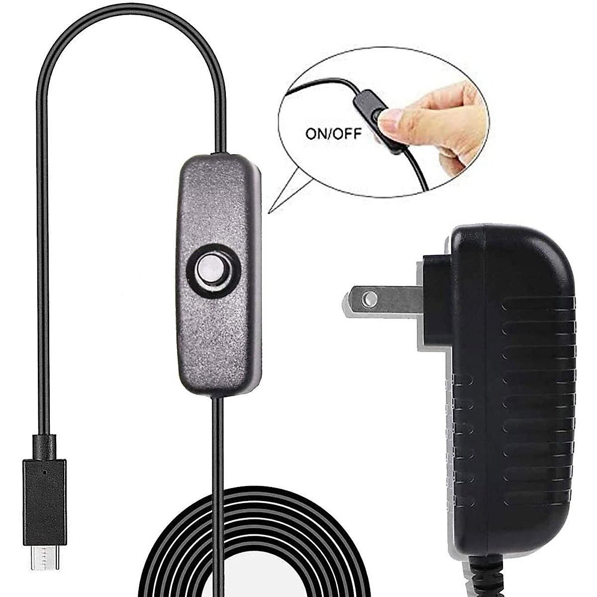 Treedix 5V 3A USB Type C Adapter Charger Power Supply Micro USB Interface Cable with ON/Off Switch Compatible with Raspberry Pi 4 4B