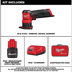 Milwaukee M12 FUEL 12-Volt Lithium-Ion Brushless Cordless Orbital Detail Sander Kit with (1) High Output 2.5 Ah Battery
