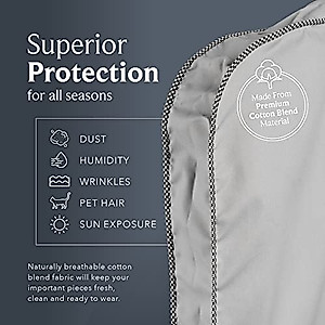 Tuva Inc. Breathable Cotton Extra Long Fur Coat/Gown/Robe Bag, Grey with Houndstooth Trimming, with 4 Inch Gusset (45 Inches)