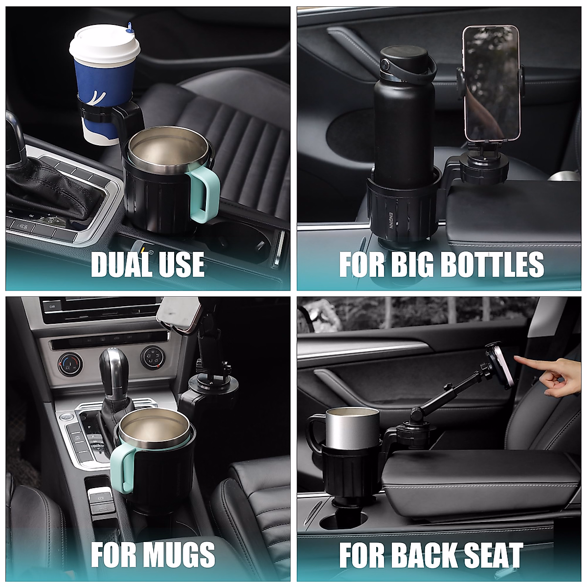 Master Show 2-in-1 Car Cup Holder Cell Phone Holder, Large Car Cup Holder Expander with Phone Holder, Cell Phone Holder for Car, Compatible with iPhone, Samsung & All Smartphones