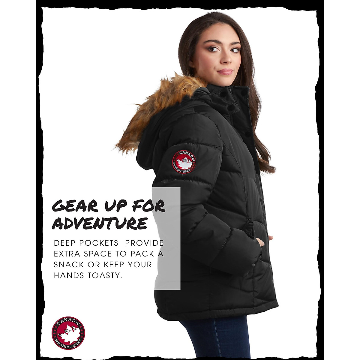 CANADA WEATHER GEAR Women's Winter Coat - Quilted Heavyweight Puffer Parka Coat – Plus Sized Jacket for Women (S-3X), Size Large, Black/Natural