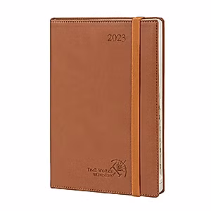 POPRUN 2023 Planner Weekly and Monthly 6.5" x 8.5" - Agenda 2023 with Hourly Time Slots, Monthly Expense & Notes, Inner Pocket, Vegan Leather Soft Cover - Brown