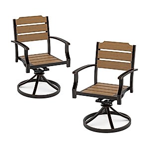 Cozyman Outdoor Dining Chair Set of 2, Swivel Rocking Patio Chairs, HDPE Seat with Aluminum Frame Patio Dining Chairs, Outdoor Chairs, Balcony Chair for Backyard Deck Porch, Brown-Oil Printed