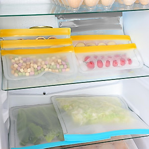 Moretoes Reusable Bags, 12 Pack Food Storage Bags Silicone Bags Reusable Storage, 3 Gallon Bags, 5 Reusable Sandwich Bags, 4 Snack Bags