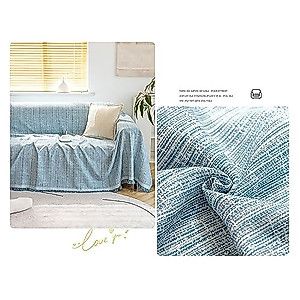 Homxi Couch Cover 4 Cushion Sectional,71" W x 134" L,Sofa Cover Solid Color with Tassels Couch Cover Cotton Linen Chaise Sofa Cover Blue