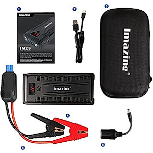 Imazing Portable Car Jump Starter - 2500A Peak 20000mAH (Up to 8L Gas or 8L Diesel Engine) 12V Auto Battery Booster Portable Power Pack with Jumper Cables, QC 3.0 and LED Light