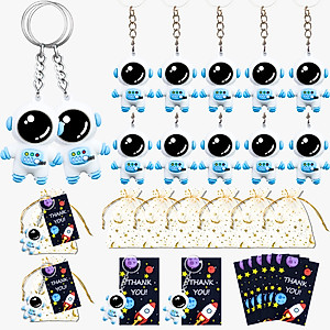 KAIX Astronaut Space Party Favors, Cute Astronaut Space Keychain Party Favors 12 Sets with Thank You Tags And White Organza Bags for Birthday Party Baby Shower Holiday