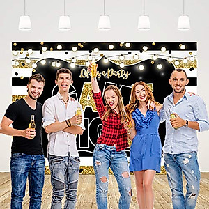 Ticuenicoa 7x5ft Game Night Party Backdrop Black and Gold Stripes Photo Background Game On Birthday Party Supplies Kids Adults Gaming Party Decorations Baby Shower Cake Table Photo Booth Props