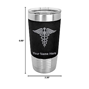 LaserGram 20oz Vacuum Insulated Tumbler Mug, Caduceus Medical Symbol, Personalized Engraving Included (Faux Leather, Black)