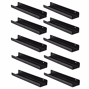 Ilyapa Record Display Wall Mounted Shelf, 10 Pack - Black Metal Record Holder with Mounting Hardware