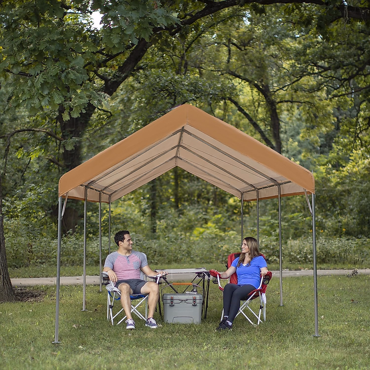 GREEN PARTY Carport, 10’ X 20’ Heavy Duty Car Canopy with Powder-Coated Steel Frame, Portable Car Canopy Party Tent Garage Boat Shelter with Sand Bag, Waterproof & UV Protected Tarp, 8 Legs, Beige