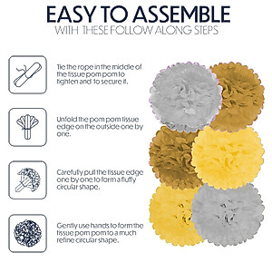 Graduation decorations class of 2024, Happy Graduation Banner with 6 Pom Poms 2 Gold 2 Yellow 2 Sliver, 6 Swirls 3 Gold 3 Sliver, Graduation party decorations 2023, Graduation Party Supplies 2024,