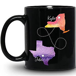 Personalized Long Distance Friendship Gifts Coffee Mug, Customized Best Friend Mugs, Friends Gag Gifts, Sense of Humor, State to State, Long Distance Relationship Gifts Black Coffee Mug