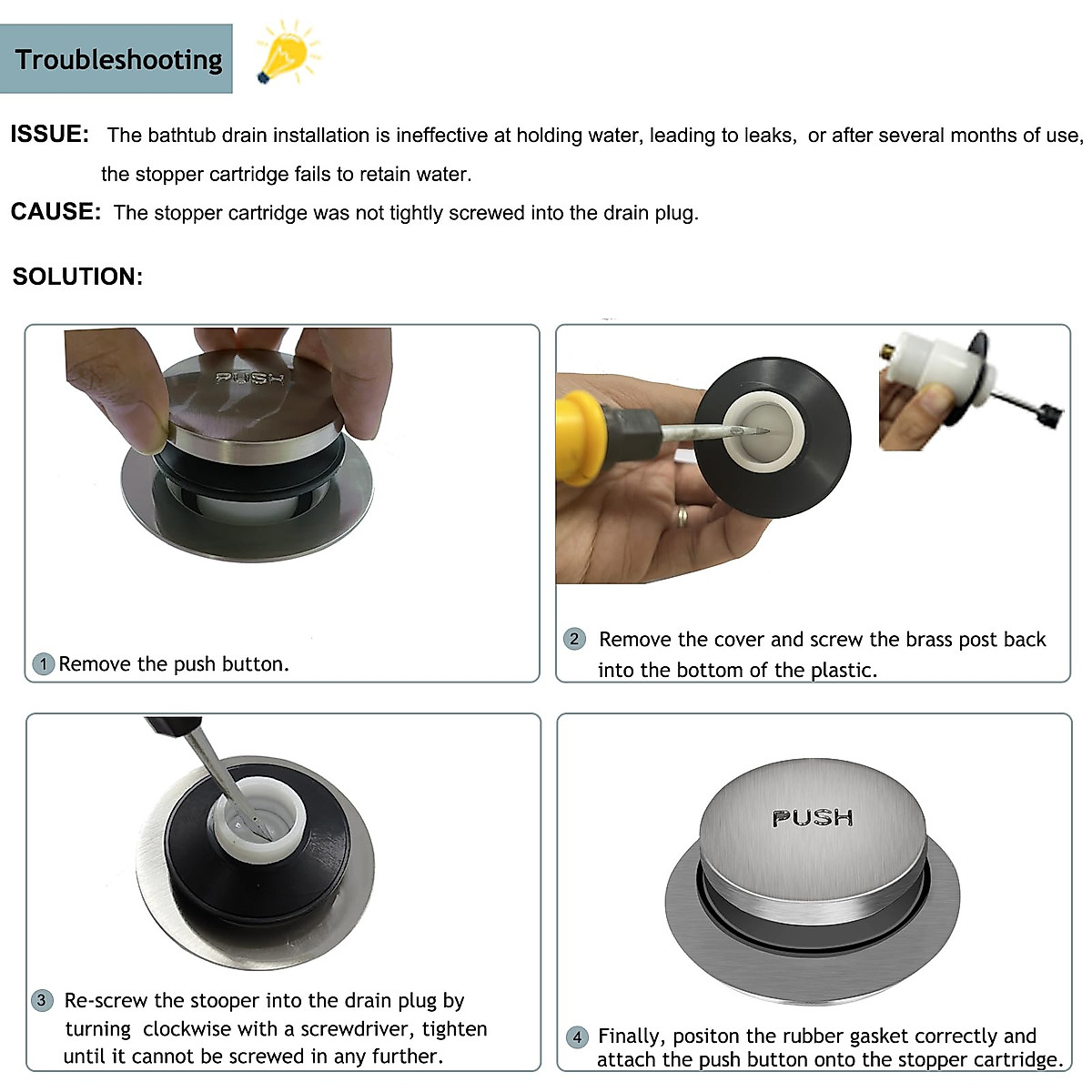 Tip-Toe Bathtub Drain Kit with Two-Hole Overflow Plate, Premium Quality Bath Tub Drain Replacement, Universal Fine/Coarse Thread Bathtub Stopper (Brushed Nickel)