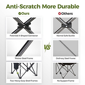 ALPHA CAMP Oversized Camping Folding Chair Heavy Duty Lawn Chair with Cooler Bag Support 450 LBS Steel Frame Collapsible Padded Arm Chair Quad Lumbar Back Chair Portable for Outdoor,Blue