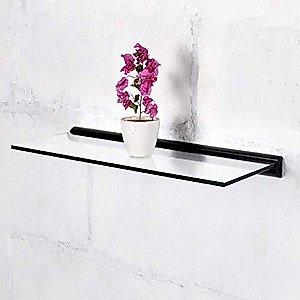 Deco Home Floating Tempered Glass Shelve 9 inch by 24 inch wth Black Brackets
