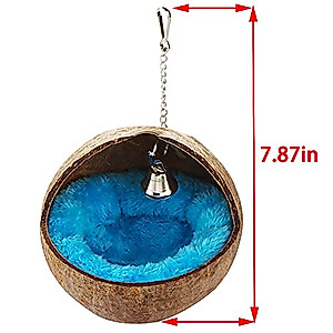 2 Pcs Natural Coconut Shell Bird Nest House Bed Breeding Nesting Anti-Pecking Bite with Warm Pad and Bell for Bird Parrot Budgie Parakeet Cockatiel Conure Lovebird Canary Finch
