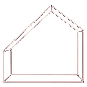 Prohon Montessori Bed for Girls & Boys, Twin Size Toddler Floor Bed Metal Bed Frame, Floor Beds Twin with Fence Rails & Roof Design, No Box Spring Needed, Pink