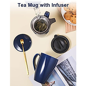 YumKubis Tea Cup with Infuser and Lid, 17 oz Large Tea Infuser Mug, Ceramic Tea Mug with 2 Lids, Tea Cups for Women, Men, Kids, Loose Tea, Gifts