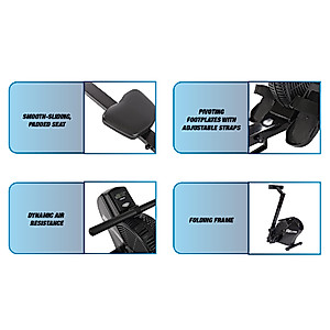 Stamina ATS Air Rower Machine with Smart Workout App - Foldable Rowing Machine with Dynamic Air Resistance for Home Gym Fitness - Up to 250 lbs Weight Capacity