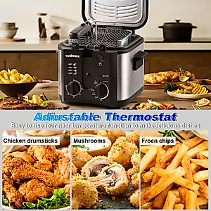 CUSIMAX Electric Deep Fryer for Home Use, 1500W, 2.5 Liter Small Deep Fryer with Basket, Adjustable Temperature & Time, Lid with View Window and Odor Free Filter