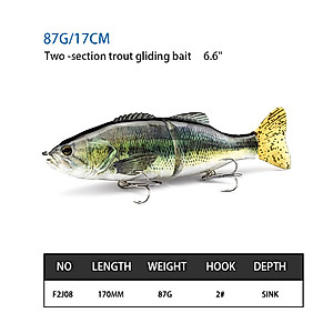 ods lure Fishing Lure Glide Bait Jointed Swimbait Artificial Fishing Bait with Hooks for Bass Trout Pike Walleye (Trout glide bait 6.6")