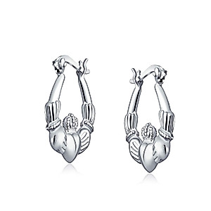 BFF Love Lightweight Heart Celtic Irish Friendship Claddagh Hoop Earrings For Women Teen .925 Sterling Silver .75 Inch Diameter