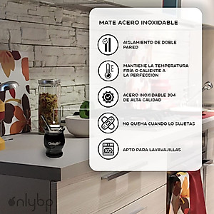 OnlyBP® Argentinian Yerba Mate Set - Includes Yerba Mate Cup, Thermos, 2 Bombillas and Cleaning Brush - Premium Quality 304 Stainless Steel - Double-Walled