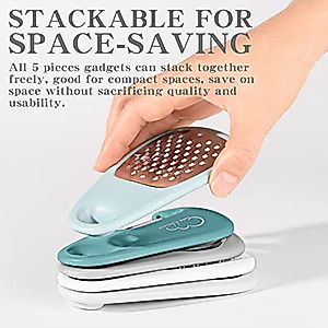 Kitchen Gadgets Set 5 Pieces, Space Saving Cooking Tools Cheese Grater, Bottle Opener, Fruit/Vegetable Peeler, Pizza Cutter, Garlic/Ginger Grinder, Stainless Steel Accessories Dishwasher Safe(Blue)…