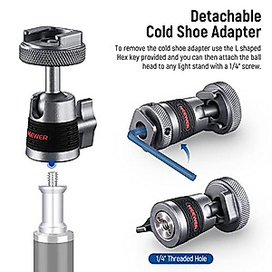 NEEWER Mini Ball Head with Removable Cold Shoe Mount and 1/4” Screw, Detachable Cold Shoe Base, 2 Way Installation Compatible with SmallRig Cage, DSLR Camera, Monitor, LED Video Light (2 Packs, ST44)
