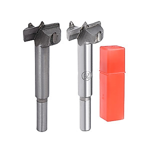uxcell 26mm & 27mm Forstner Drill Bits, Tungsten Carbide Wood Hole Saw Auger Opener, Woodworking Hinge Hole Drilling Boring Bit Cutter Cutting Tool with Case, 3pcs (Gray)