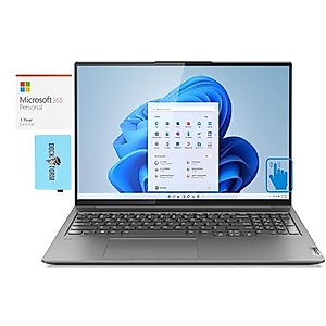 Lenovo Slim 7i Home & Business Laptop (Intel i7-12700H 14-Core, 32GB LPDDR5 4800MHz RAM, 1TB PCIe SSD, Intel ARC A370M, 16.0" 120 Hz Touch Win 11 Pro) with MS 365 Personal, Dockztorm Hub