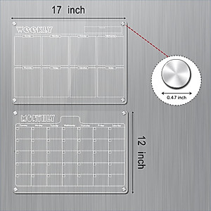 Hivillexun 17"x12" Clear Acrylic Magnetic Dry Erase Board with Monthly & Weekly Planner, 6 Markers & Large Eraser for Refrigerator Organization
