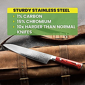 Damascus Chef Knife 8 Inch Japanese Professional 67 layer High Carbon Super Sharp Kitchen Cooking Knife, Ergonomic Ebonywood Handle With Gift Box - Anti-Rusting Forged Cutlery Knife