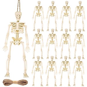 DULEFUN 8pcs Halloween Small Skeleton Glow in The Dark 6 Inch Luminous Mini Plastic Skeletons for Craft Halloween Hanging Décor Poseable Skeleton Toys Party Gifts Favors