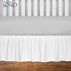 Thread Bond Crib Skirt 100% Microfiber-Durable Elegance for Baby Boys & Girls -Beautiful Ruffles for a Charming Finish -Soft Breathable-Easy On & Off Pleated with a 14” Drop (White Solid)
