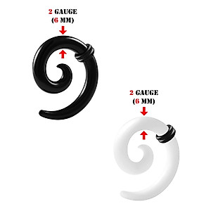 BIG GAUGES 2 Pairs Acrylic 2g Gauge 6mm Black White Taper Expander Spiral Coil Piercing Jewelry Stretcher Ear Earring Lobe Plugs BG2912