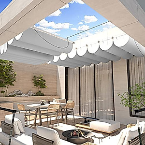 ECOOPTS 3'x16' Retractable Water-Resistant Wave Sun Shade Canopy Pergola Cover Shade Sail Awning for Outdoor Patio Porch Garden Deck Backyard (Light Grey)