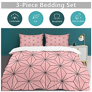 Anime Bedding Set - Soft Brushed Microfiber 68x90 Inches Duvet Cover Set, 3 Piece, 1 Duvet Cover with Zipper Closure and 2 Pillow Shams (Twin,Pink)
