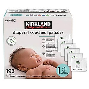 Kirkland Signature Diapers Size 1 (Up to 14 Pounds) 192 Count W/ Exclusive Health and Outdoors Wipes