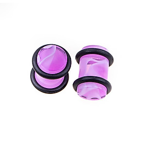 Linkning 50 PCS Ear Stretching Kit 14Gauges-00Gauges Earring Marble Acrylic Taper Piercing Jewlery Sets (Purple)