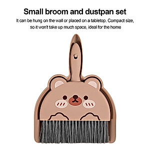 ulafbwur Mini Dustpan and Brush Set, Cartoon Pattern Cleaning Set, 2pcs/set Small Broom Dustpan Set, Keyboards Cleaning Mini Broom Dustpan Set, Compact Dust Pan and Hand Broom for Cleaning Brown