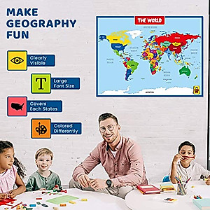 World Map Laminated Poster - Use For Home School,Classroom,Back to School Resources - 18 x 24 Inch
